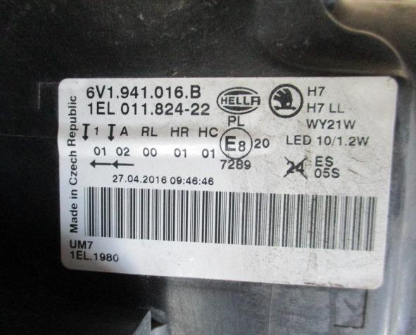 světlo-přední pravá část: SKODA FABIA III ČOČKA LED 6V1941016B | EkoDily.cz