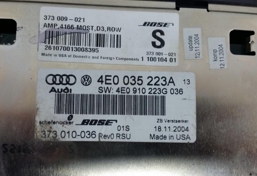 AUDI A8 D3 zesilovač 4E0035223A BOSE | EkoDily.cz