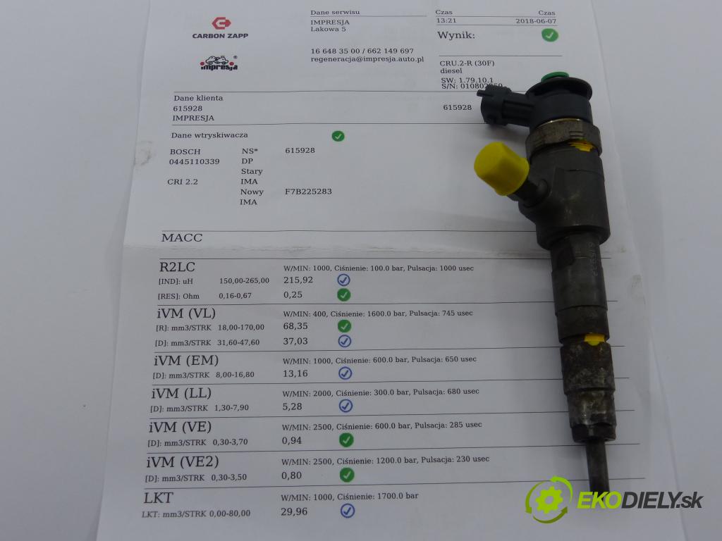 Peugeot 207 1.4 HDI 68 hp 50 kW 1400 cm3 vstřikovač 0445110339 | EkoDily.cz